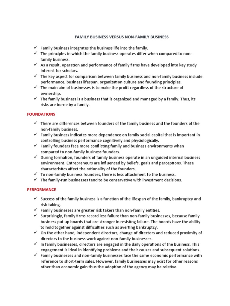 Family Managed Business Vs Non Family Business | PDF | Entrepreneurship ...