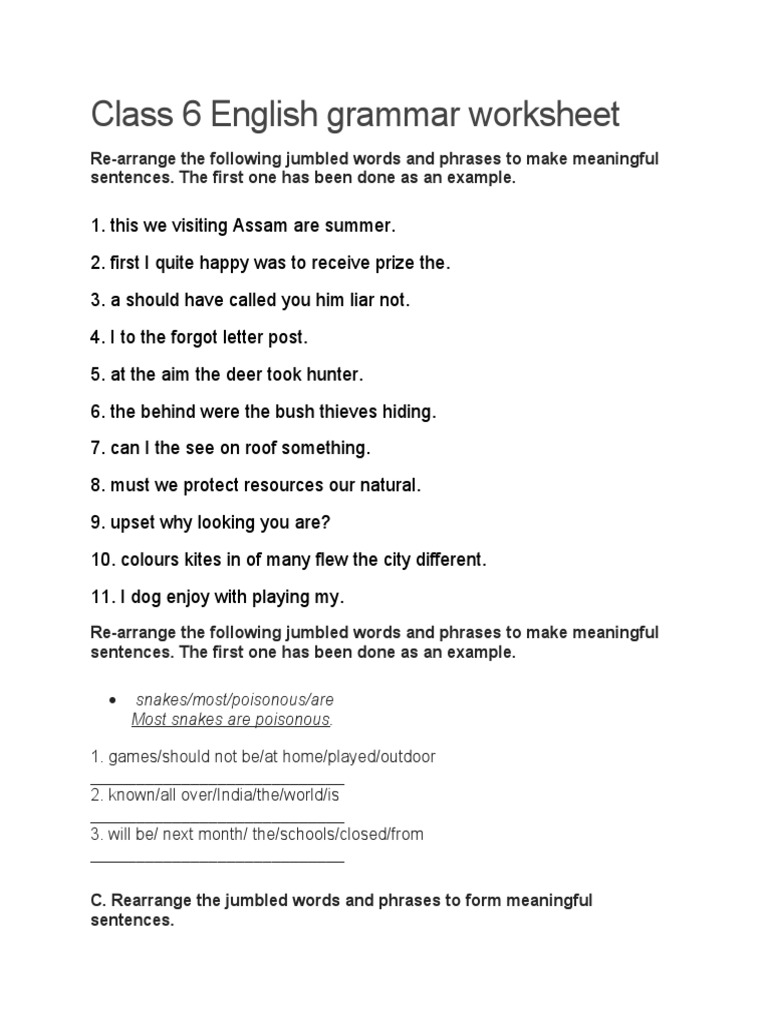 Class 6 Grammar Exercises | PDF | Foreign Language Studies