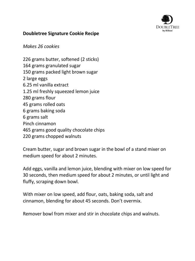 DoubleTree Signature Cookie Recipe Metric | PDF