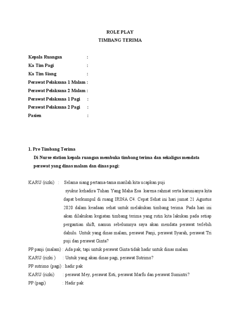 Role Play Handover Keperawatan | PDF | Kesehatan Holistik