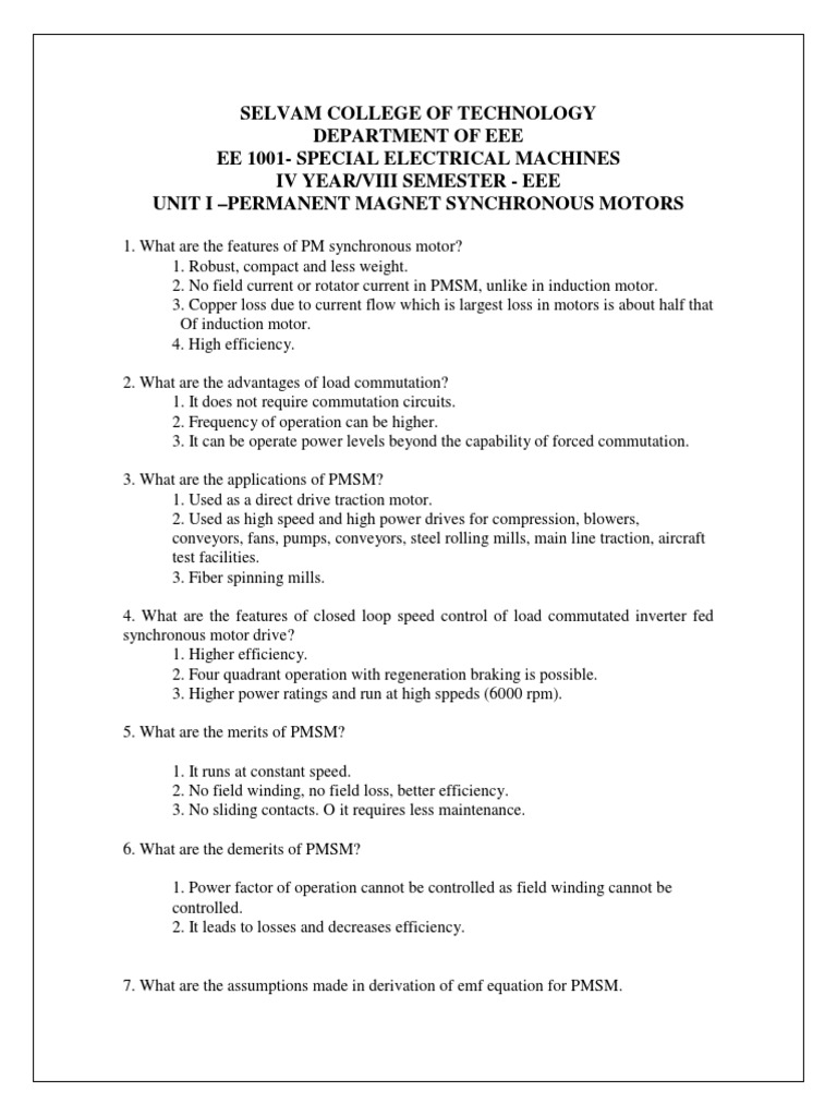 Spical Electrical Machines PDF | PDF | Electric Motor | Electrical ...