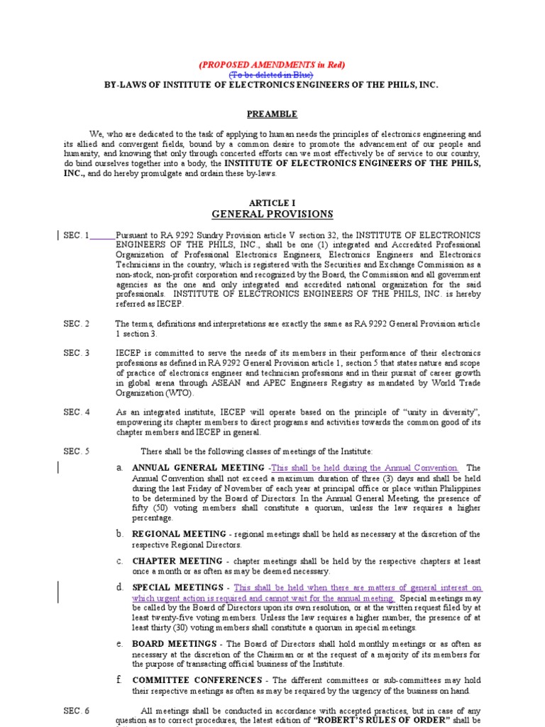 Amendment of By-Laws For Members (By-Laws of Institute of Engineers of ...
