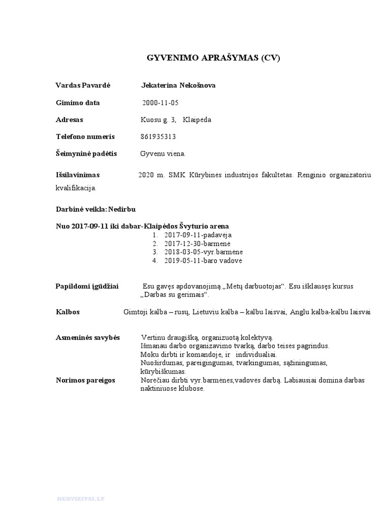 CV Gyvenimo Aprasymas | PDF
