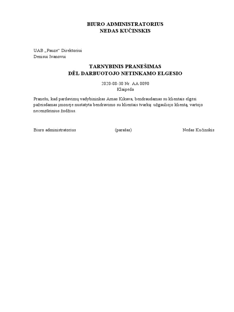 Tarnybinis Pranešimas | PDF