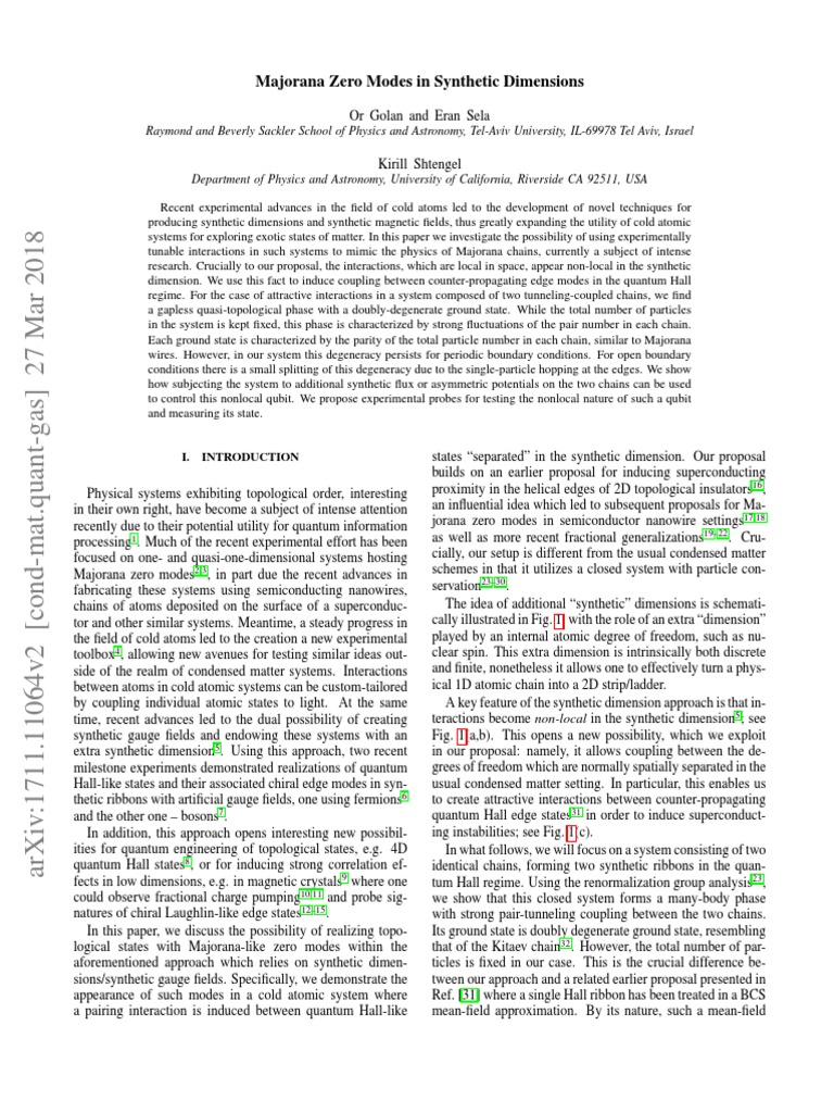 Majorana Zero Modes in Synthetic Dimensions | PDF | Quantum Tunnelling ...