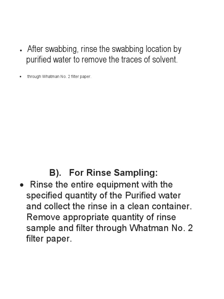B) - For Rinse Sampling:: Through Whatman No. 2 Filter Paper | PDF ...