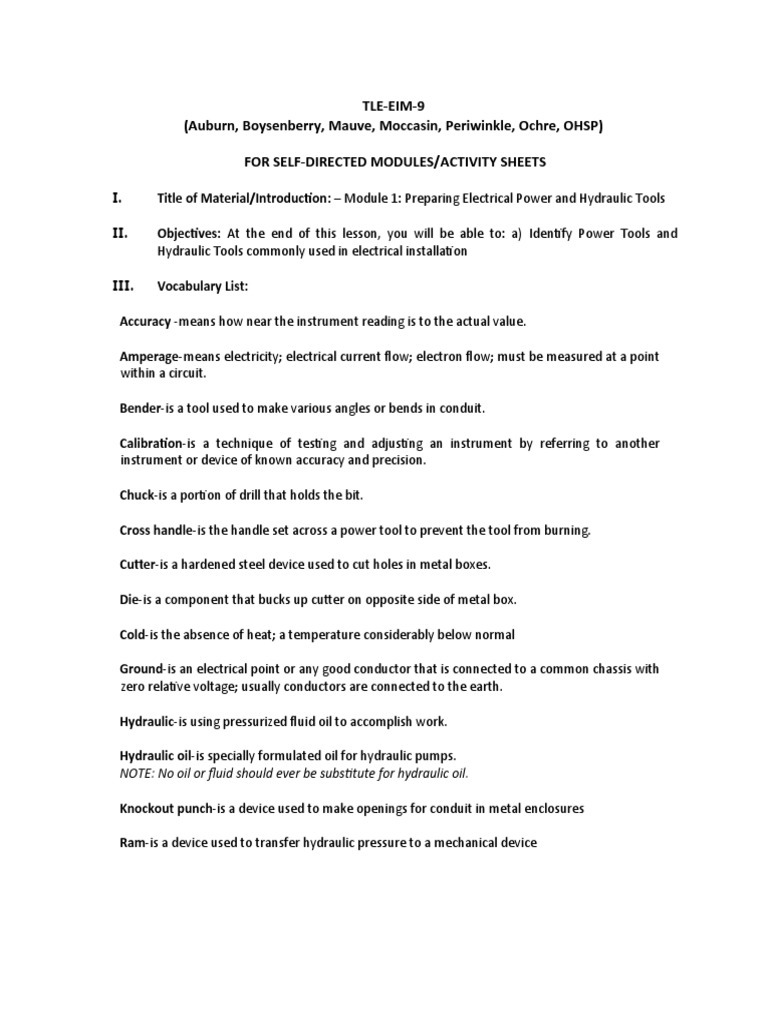 TLE EIM Worksheet 1 | PDF | Drilling | Drill