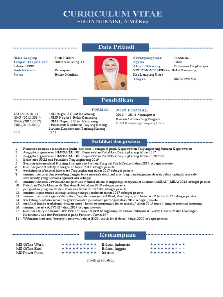 CV Firda Nuraini, A.Md.Kep: Keperawatan & Prestasi | PDF