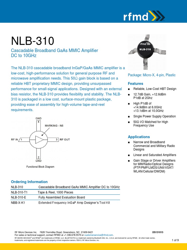 Cascadable Broadband Gaas Mmic Amplifier DC To 10Ghz: Features | PDF ...