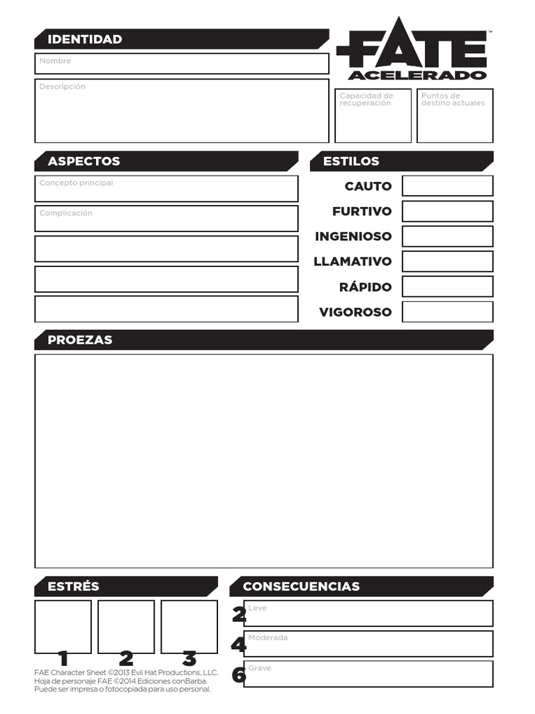 Fate Acelerado Hoja Editable PDF | PDF