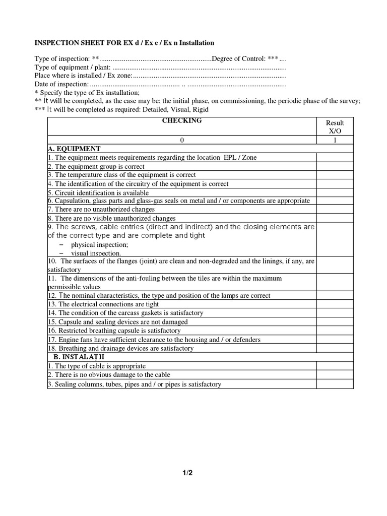 INSPECTION SHEET FOR EX D | PDF | Pipe (Fluid Conveyance ...