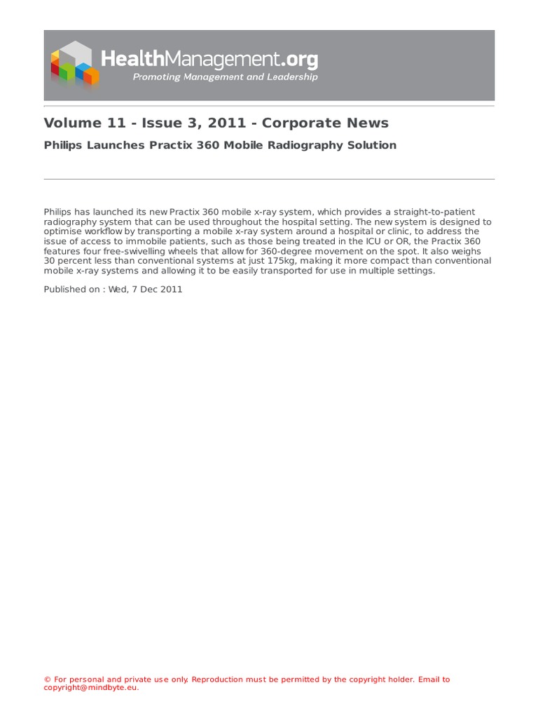 Philips Launches Practix 360 Mobile Radiography Solution PDF | PDF