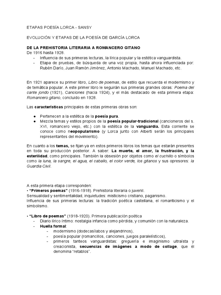 Etapas Poesía Lorca - Sansy | PDF | Federico García Lorca | Poesía