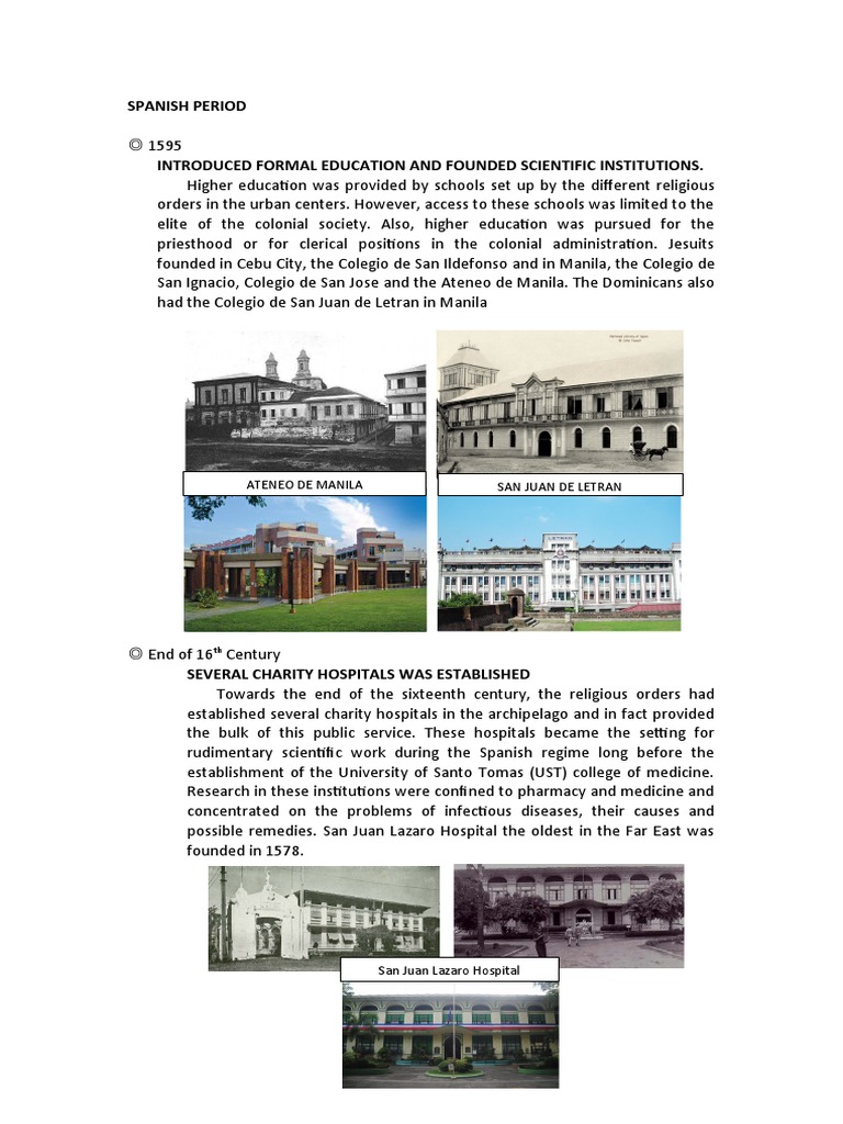 Spanish Period: Ateneo de Manila San Juan de Letran | PDF | Manila ...