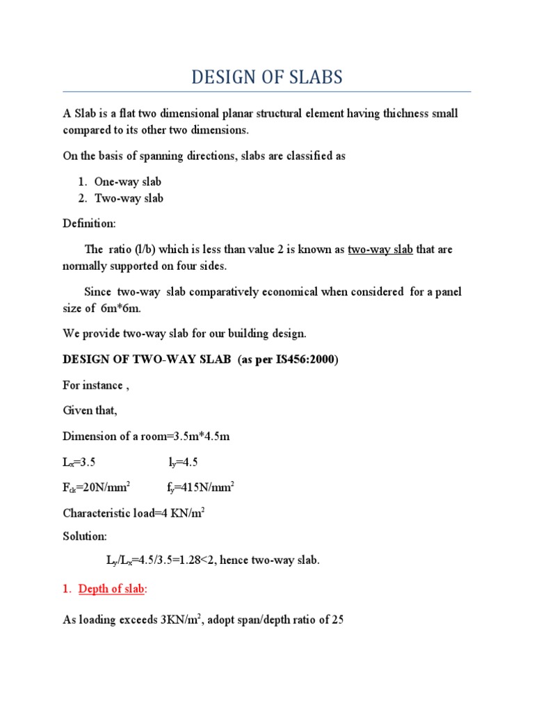Design of Slabs: DESIGN OF TWO-WAY SLAB (As Per IS456:2000) | PDF ...
