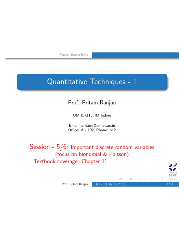 Quantitative Techniques - 1: Session - 5/6 | PDF | Probability ...
