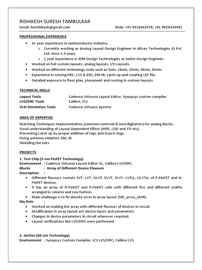 Resume Rishikesh June2020 | PDF | Semiconductor Devices | Electrical Circuits