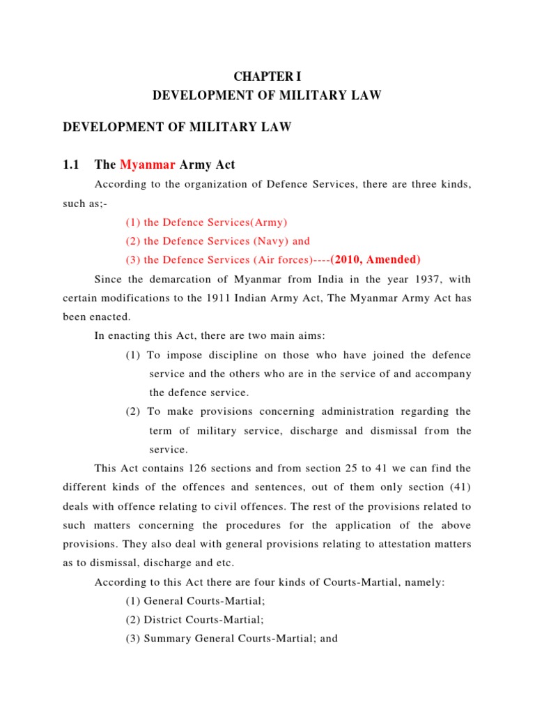 1,2 Law 5103 DEVELOPMENT OF MILITARY LAW & THE DEFENCE SERVICES ACT ...