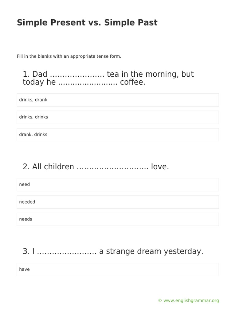 Simple Present vs. Simple Past | PDF