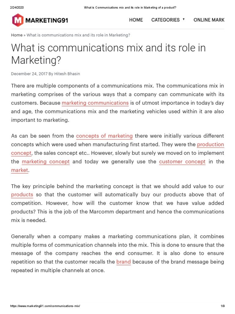 What Is Communications Mix and Its Role in Marketing of A Product | PDF ...