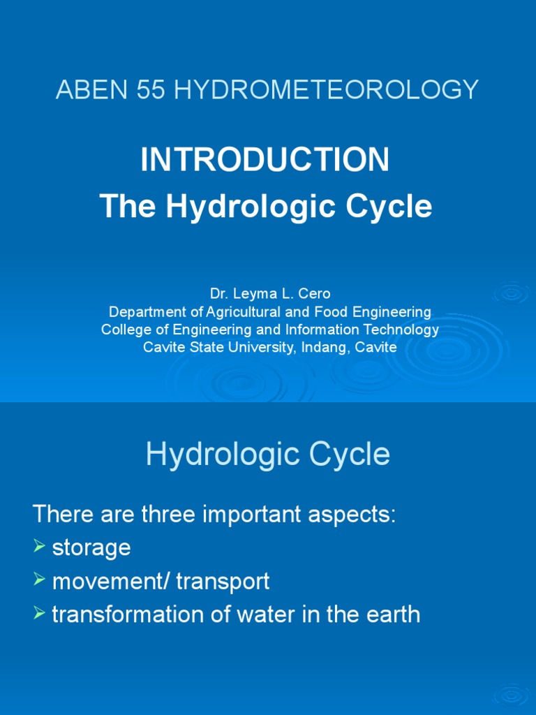 ABEN 55 - 1. Introduction Hydrologic Cycle | PDF | Hydrology | Water Cycle