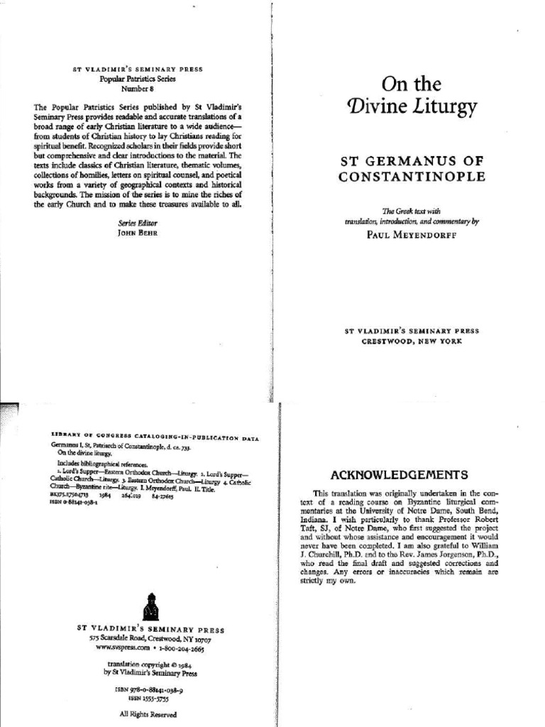 On The Divine Liturgy - Saint Germanus of Constantinople (Trans. J ...