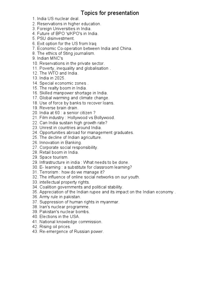 Current Affairs Presentation Topics | PDF | Social Science
