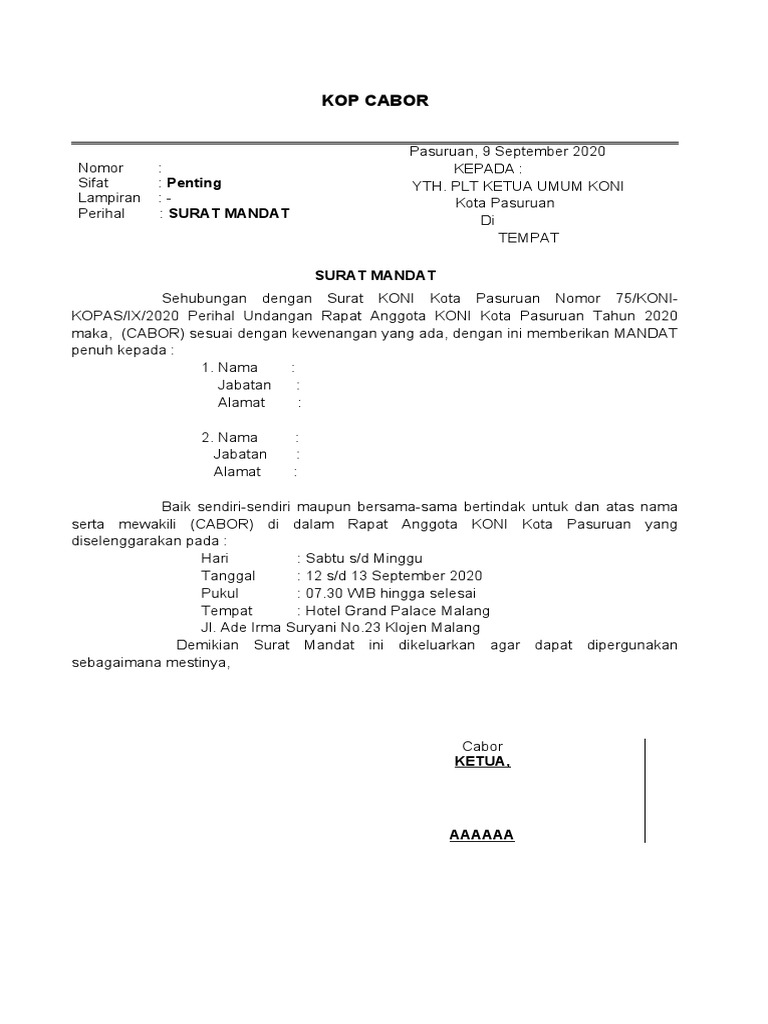 Contoh Surat Mandat | PDF
