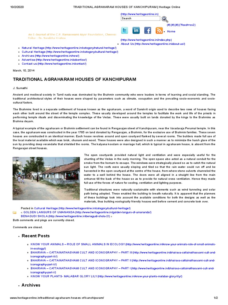 Traditional Agraharam Houses of Kanchipuram: J. Sumathi | Download Free ...