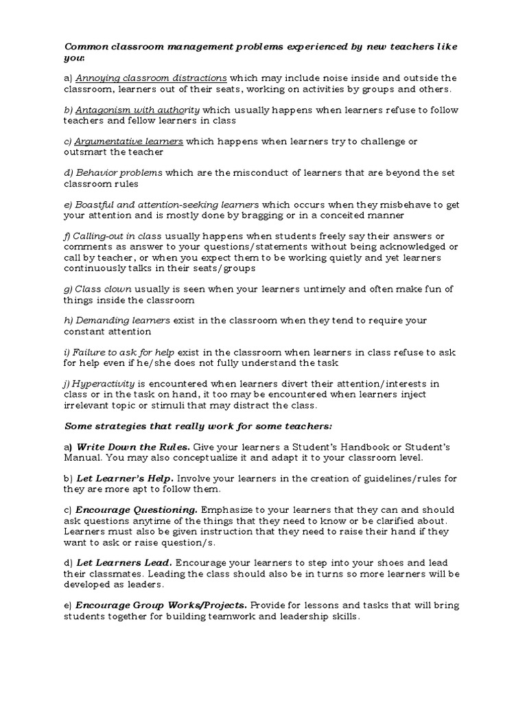 Common Classroom Management Problems Experienced by New Teachers Like ...