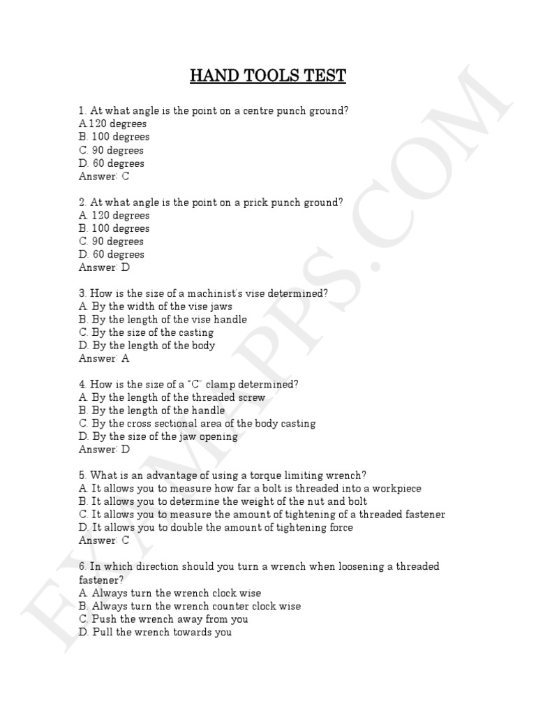 Hand Tools Test 121 PDF | PDF | Grinding (Abrasive Cutting) | Steel