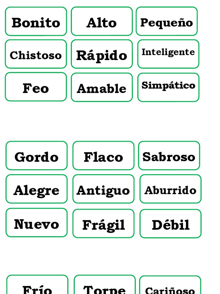 Tarjetas Adjetivos | PDF