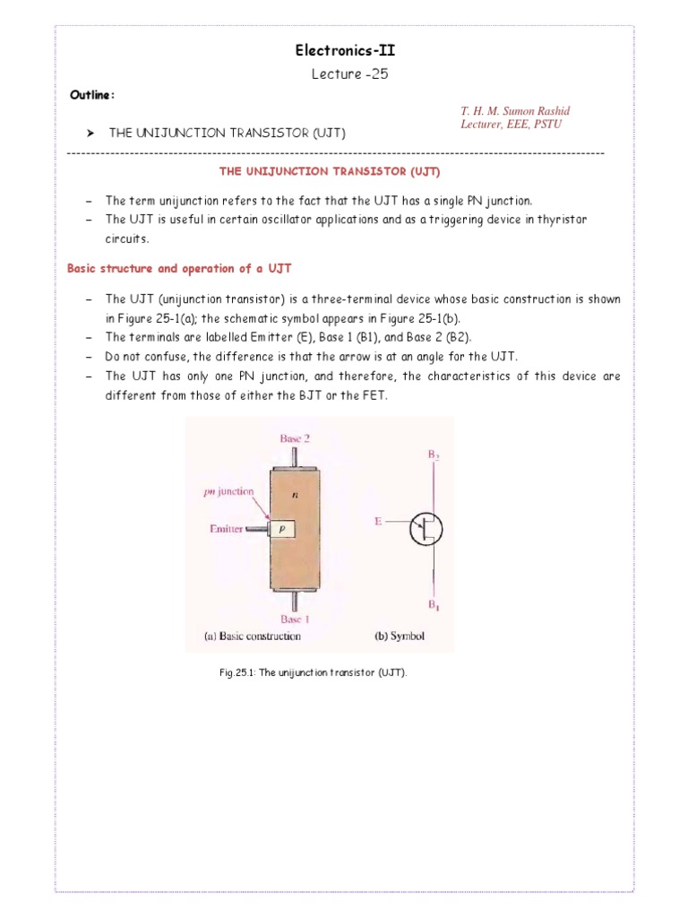 Unijunction Transistor Lecture Note | PDF | P–N Junction | Electronics