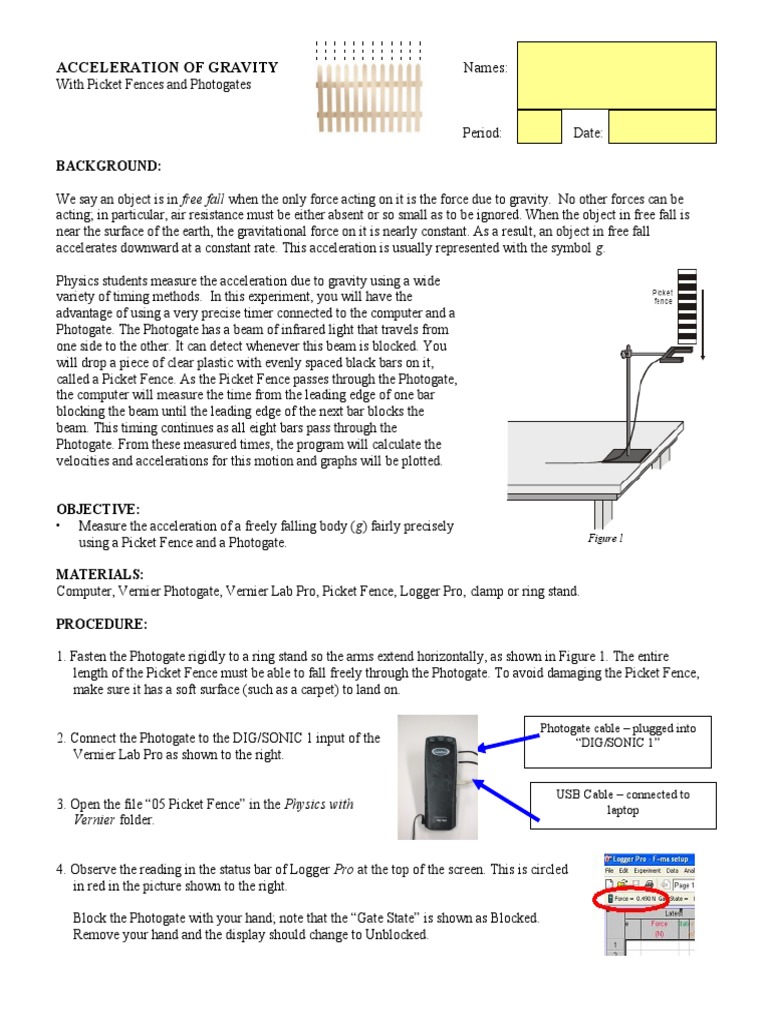 Measure Gravity with Picket Fence Experiment | PDF | Gravity | Acceleration