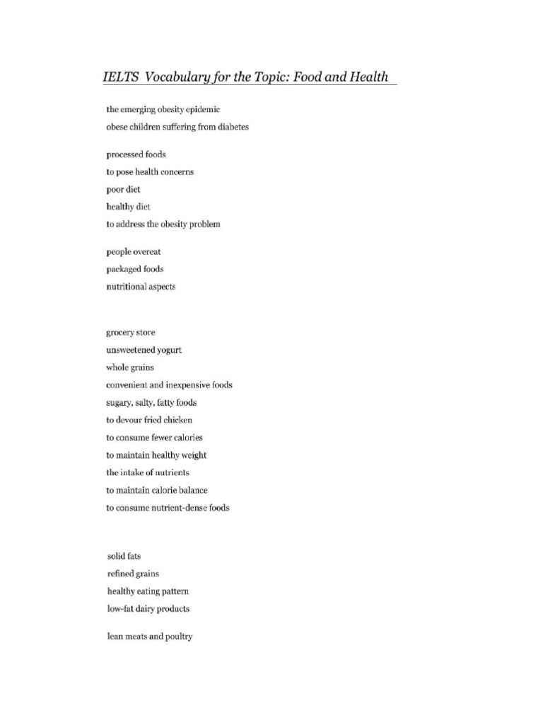 Food and Health (Vocabulary for Ielts Writing Task 2)