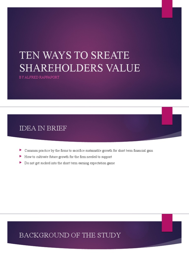 Ten Ways To Sreate Shareholders Value: by Alfred Rappaport | PDF ...