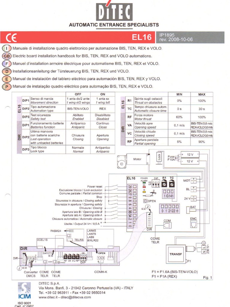 Ditec EL16 PDF | PDF | Power Supply | Electrical Connector