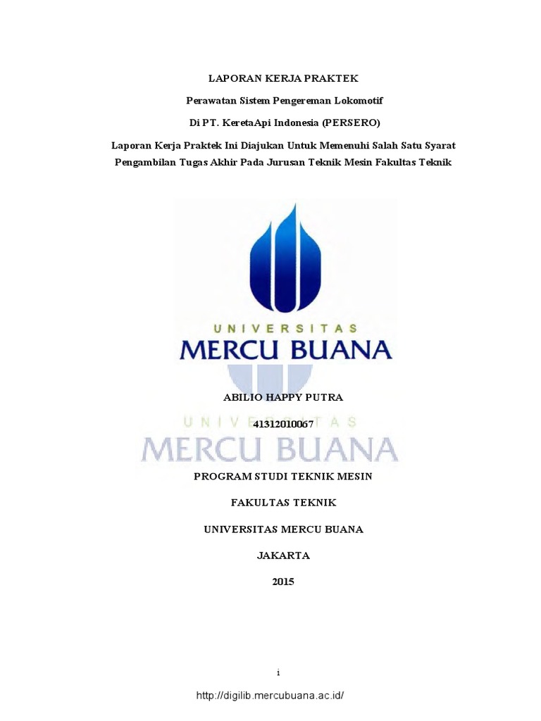 Laporan Kerja Praktek Perawatan Sistem Pengereman Lokomotif Di PT ...