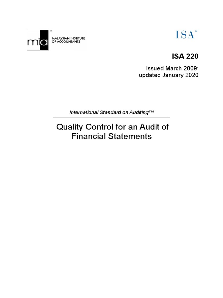 Aud4033 Isa - 220 | PDF | Auditor's Report | Audit