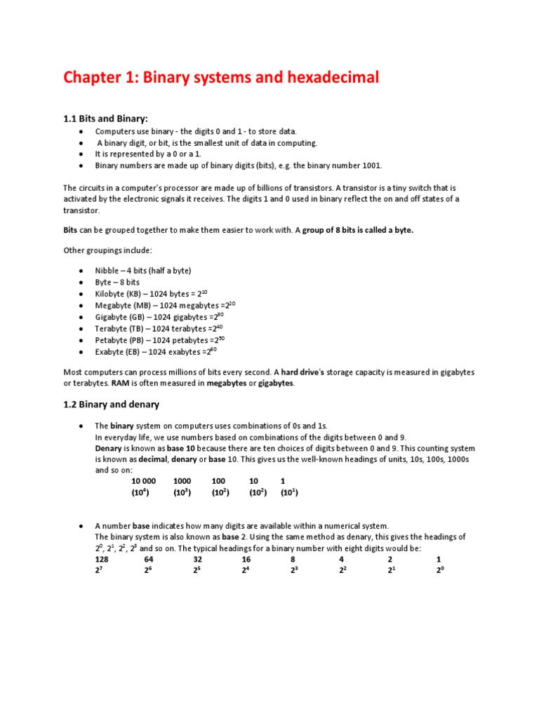 Chapter 1: Binary Systems and Hexadecimal | PDF | Bit | Byte