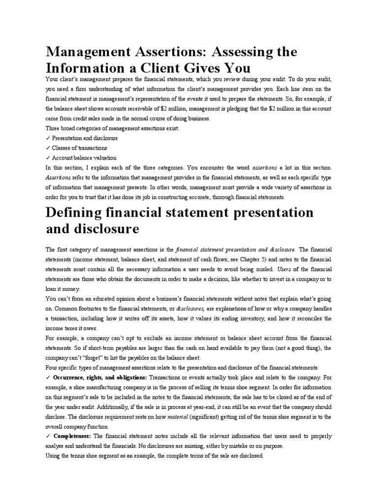 Understanding Management Assertions | PDF | Balance Sheet | Financial ...