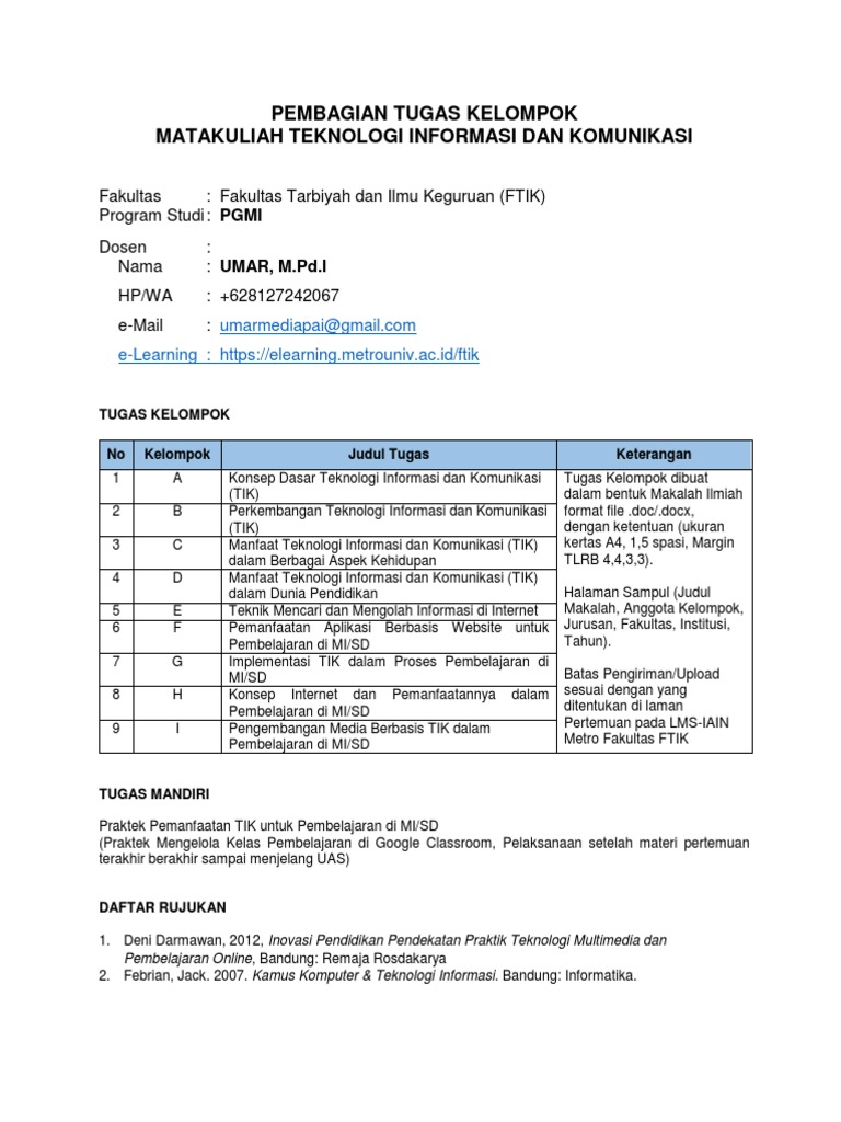 Pembagian Tugas Kelompok PDF | PDF