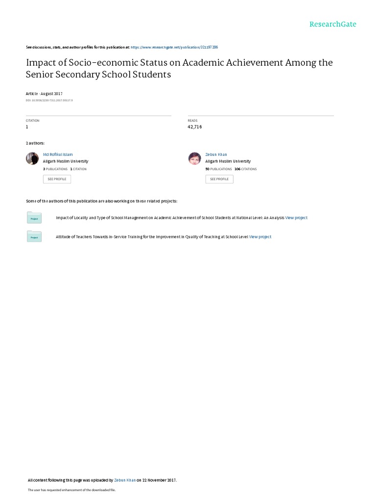 Impact of Socio-Economic Status On Academic Achievement Among The ...
