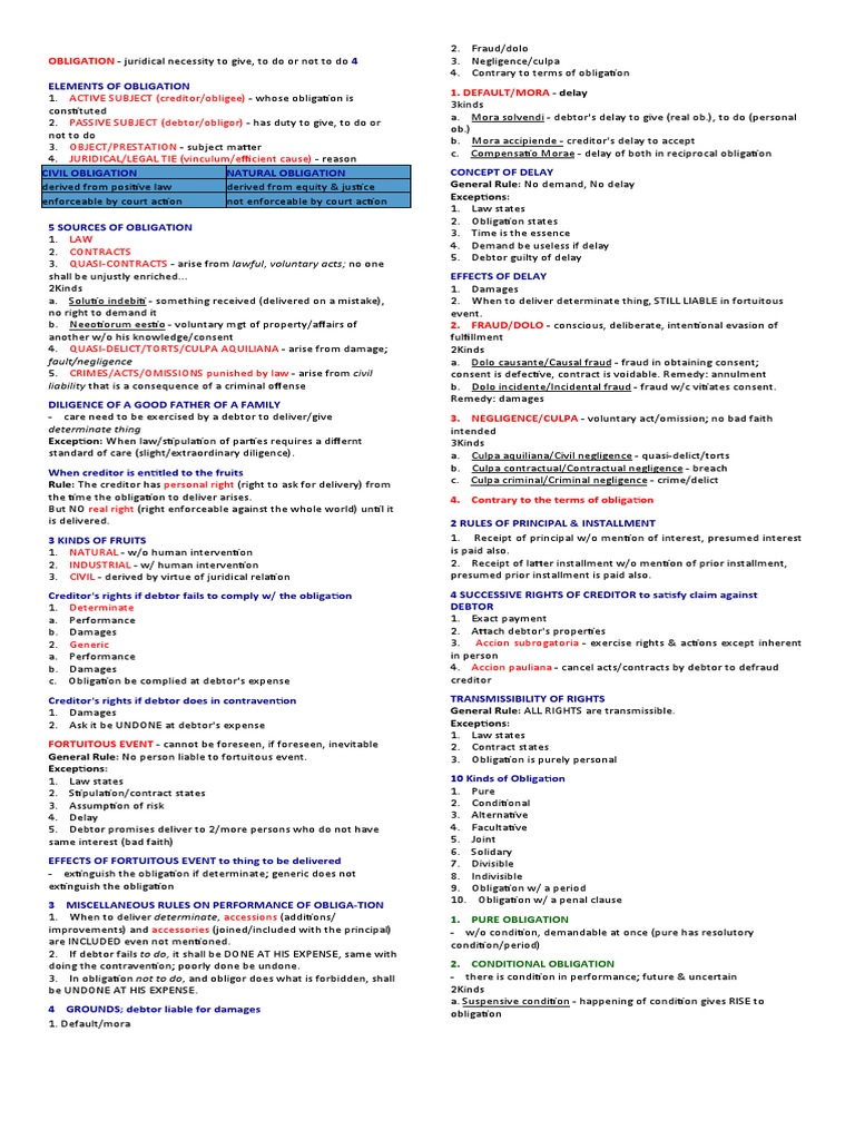 ObliCon Reviewer | PDF | Law Of Obligations | Debtor