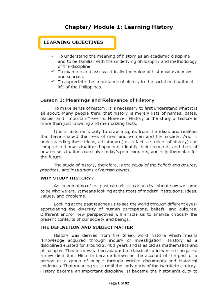Hist 1 Readings in Philippine History Module.pdf | Primary Sources | Historian