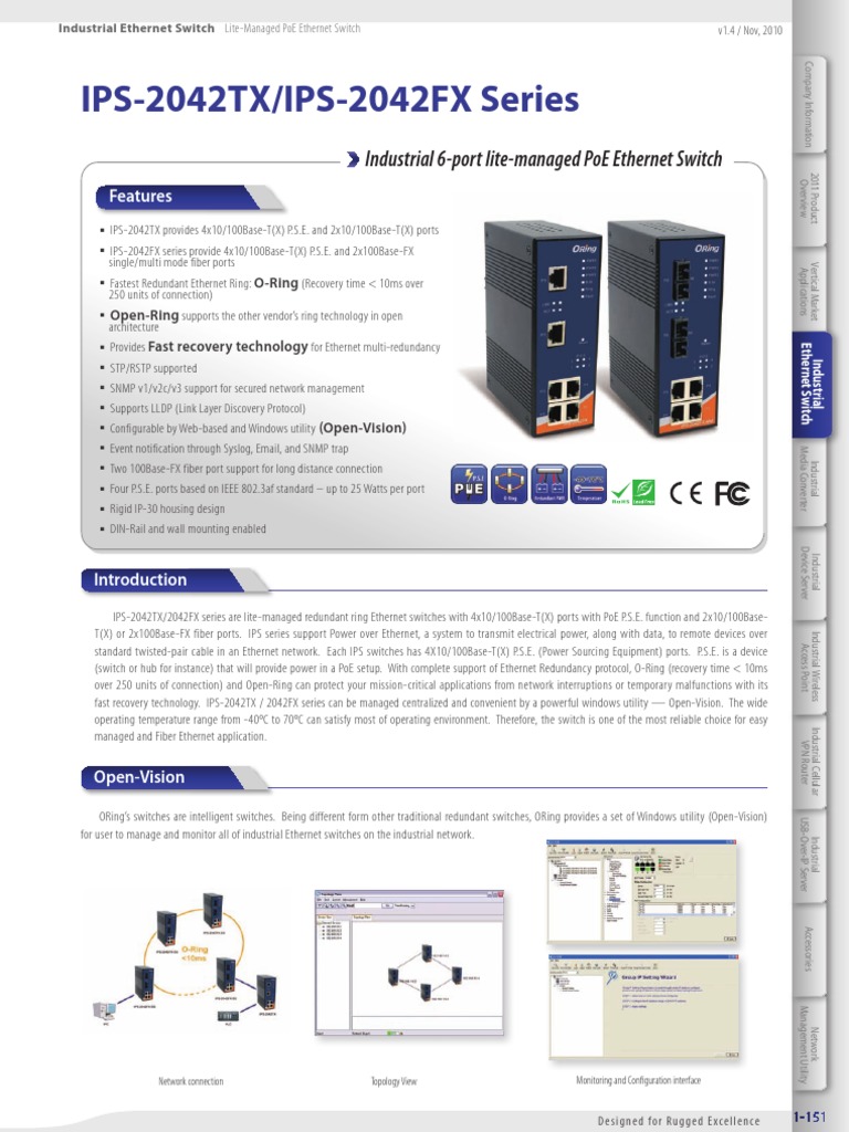 Ips-2042Tx/Ips-2042Fx Series: Industrial 6-Port Lite-Managed Poe Ethernet Switch | PDF | Network ...