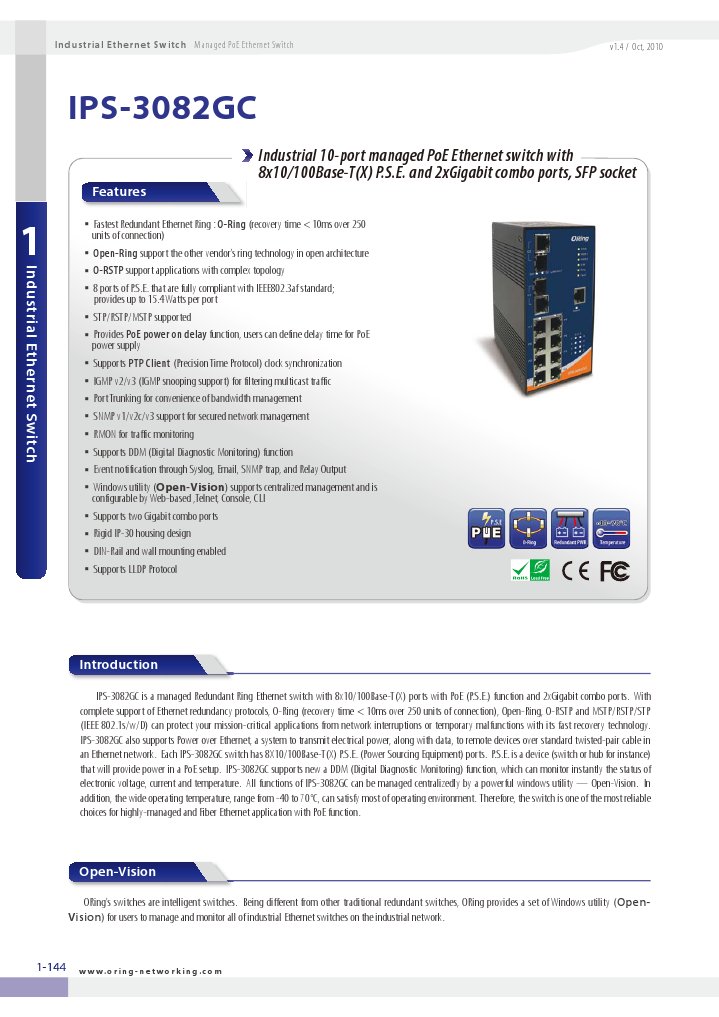 Datasheet IPS-3082GC v1.4 | PDF | Network Switch | Ethernet
