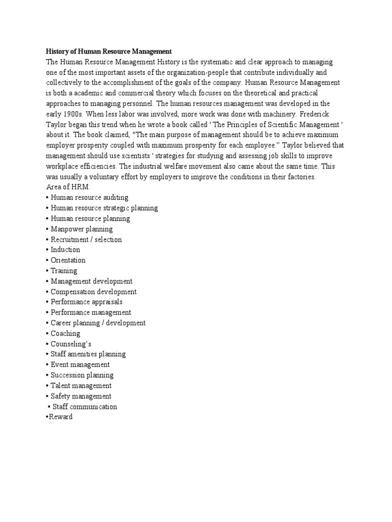 History of Human Resource Management | PDF | Human Resource Management ...