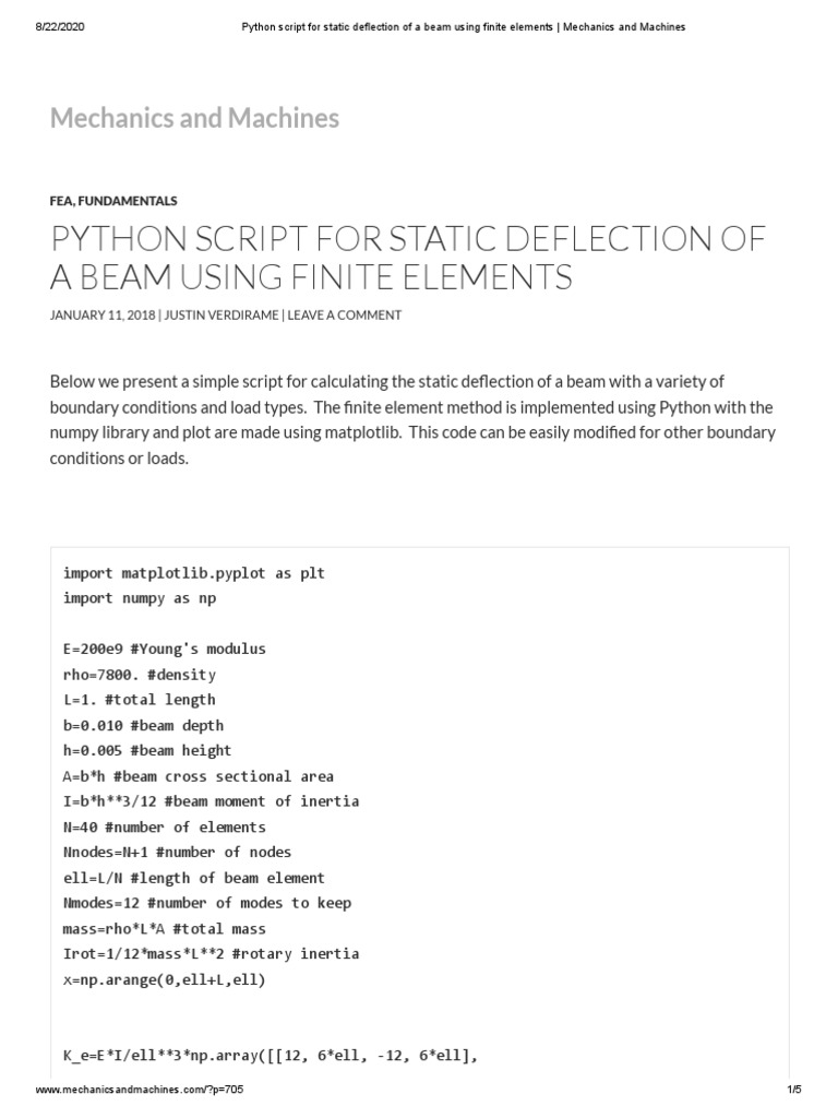 Python Beam Deflection Script | PDF | Beam (Structure) | Mechanics