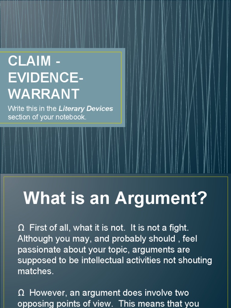 Claim Evidence Warrant Intro | PDF | Argument | Motivation